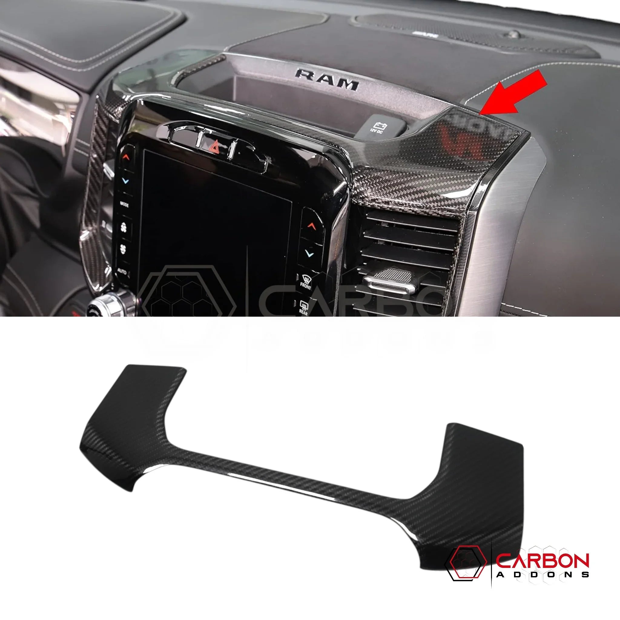 2019+ RAM 1500/TRX/RHO Infotainment Screen Upper Trim Hard Carbon Fiber ...
