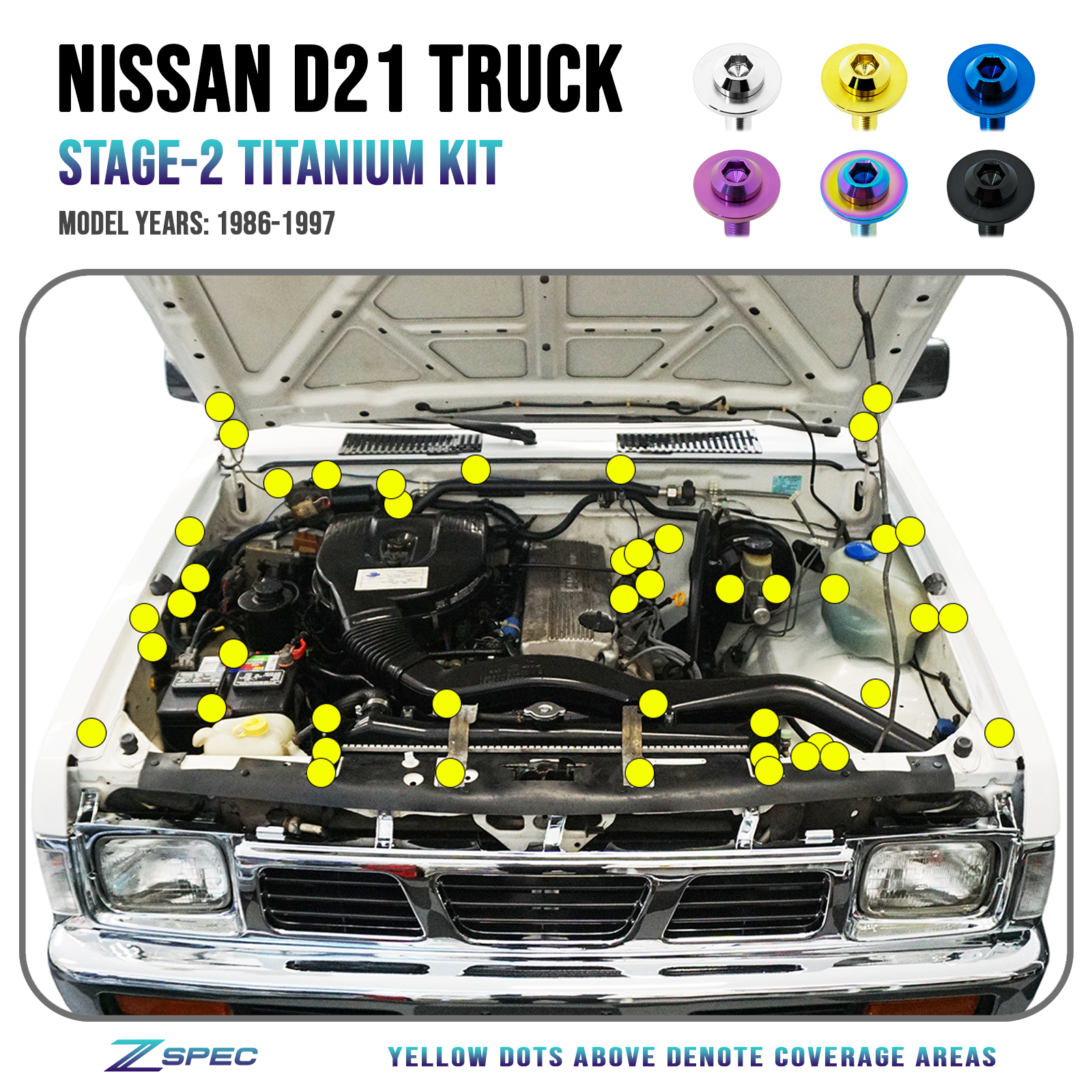 ZSPEC "Stage 2" Engine Bay Fastener Kit for Nissan Hardbody D21 Pickup ...