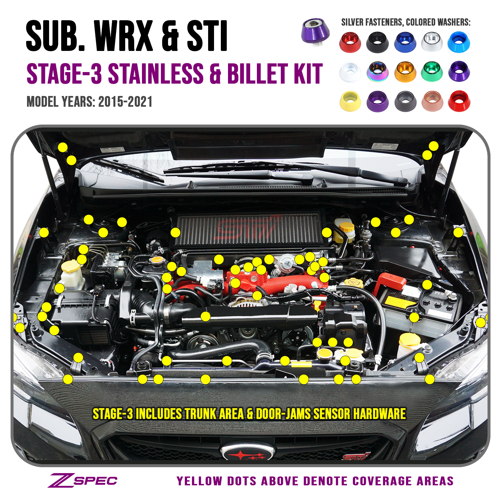 ZSPEC "Stage 3" Dress Up Bolts® Fastener Kit for '15-21 Subaru WRX ...