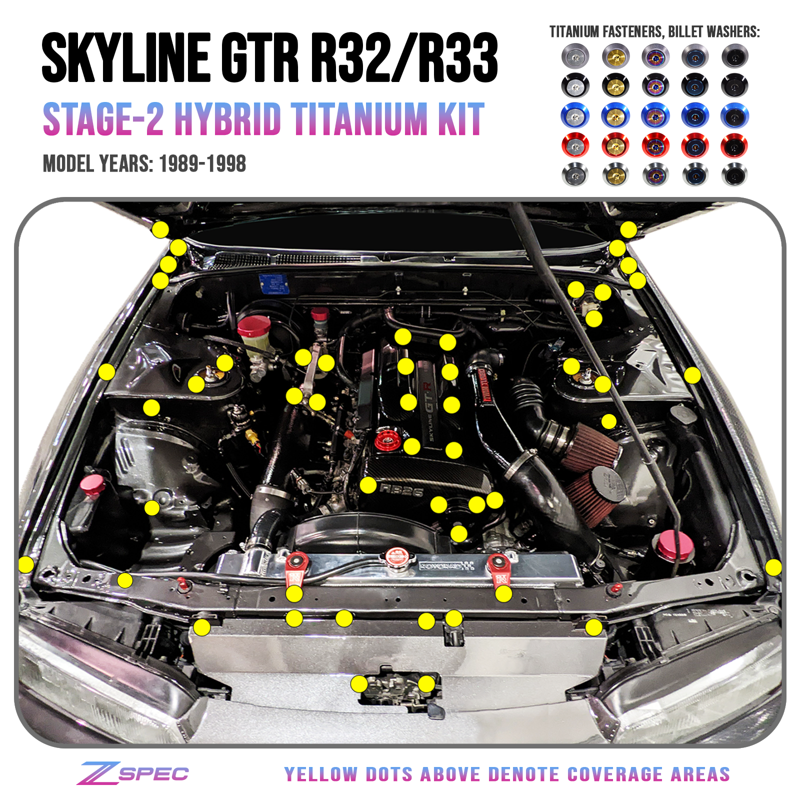 ZSPEC "Stage 2" Dress Up Bolts® Kit for Skyline GTR/GT-R R32/R33 ...